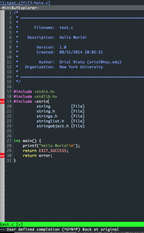 Oriol Nieto | Vim (or MacVim) as a C/C++ IDE